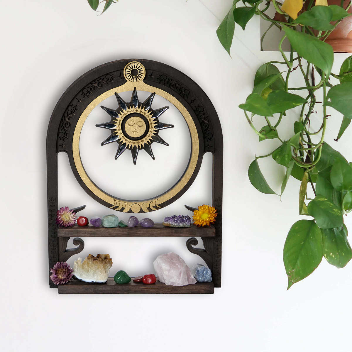 Coppermoon Mirrored Sun Open Arch Crystal Shelf, Crystal Shelf, Crysta