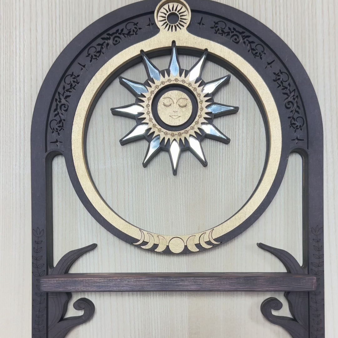 Coppermoon Mirrored Sun Open Arch Crystal Shelf, Crystal Shelf, Crysta