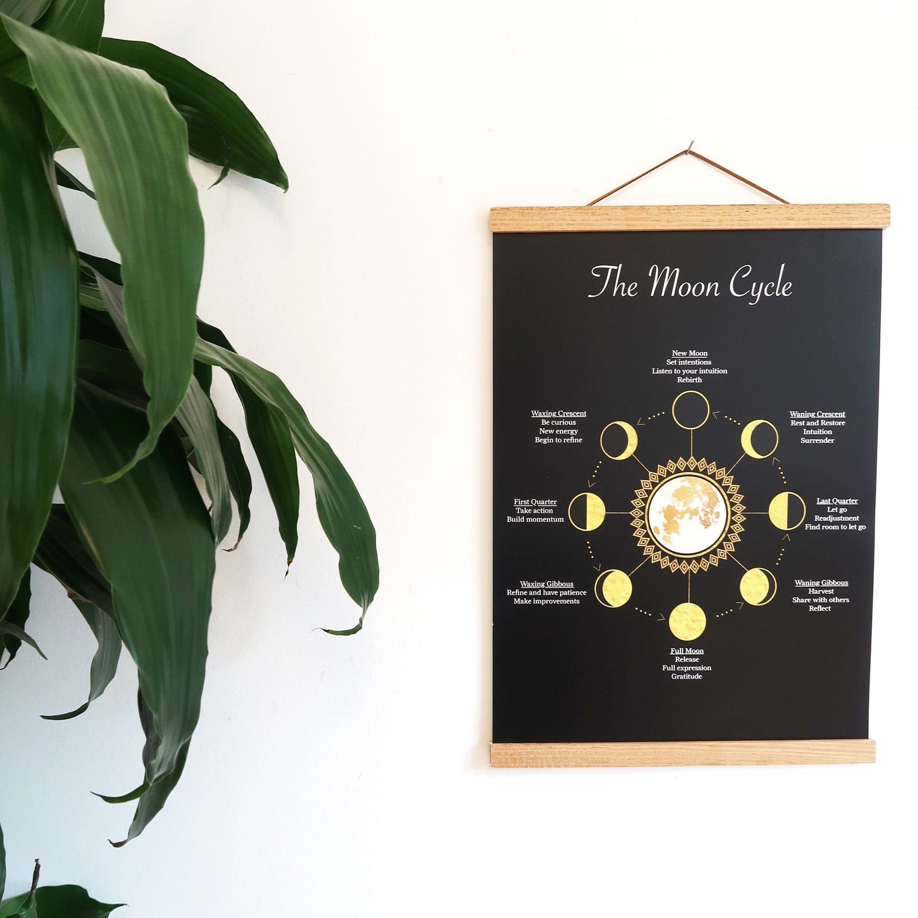 The moon cycle poster with wooden hanger — Coppermoon