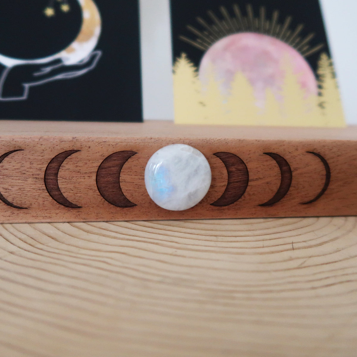 Moonstone Engraved Moonphase Altar Card Stand with Soy Candles – Coppermoon