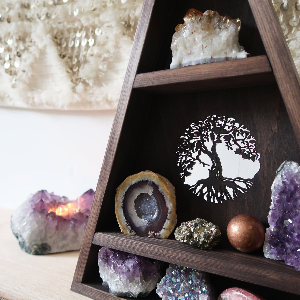 Tree Of Life triangle crystal display shelf – Coppermoon