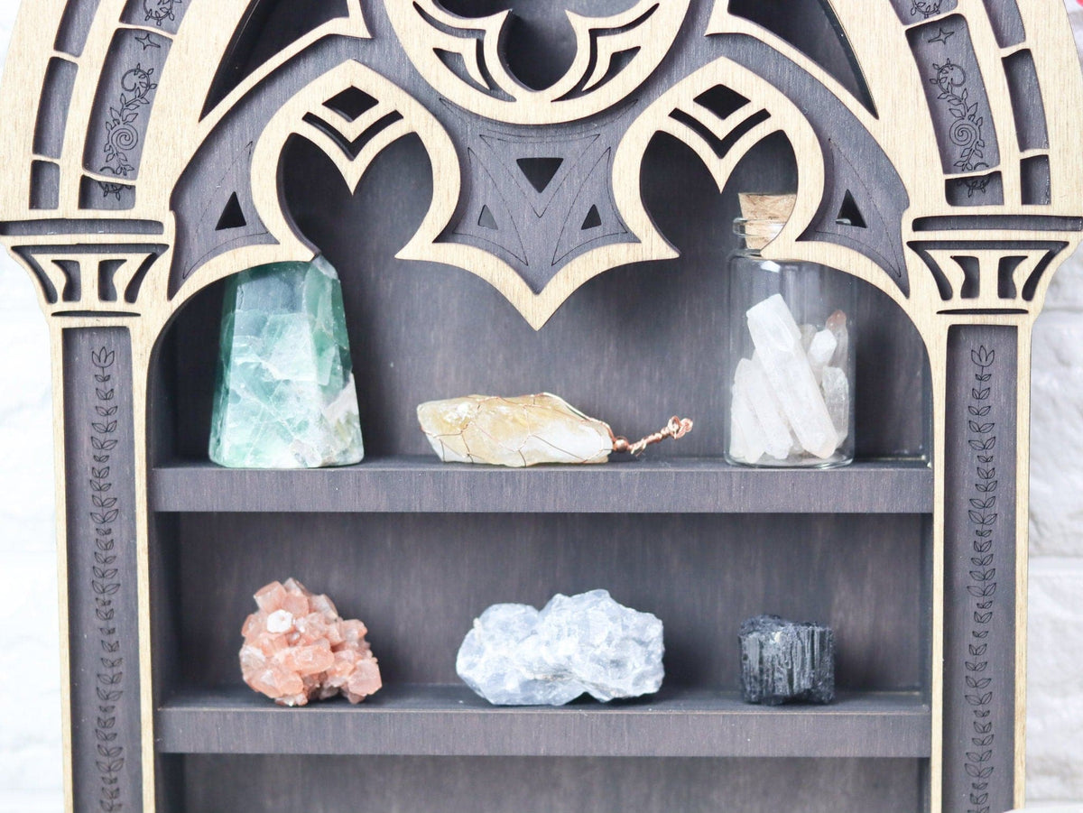 Coppermoon Gothic Arch Crystal Shelf- Goth Decor, Altar Shelf, Apothec
