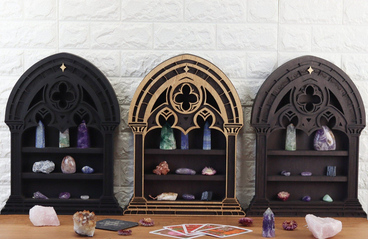 Coppermoon Gothic Arch Crystal Shelf- Goth Decor, Altar Shelf, Apothec
