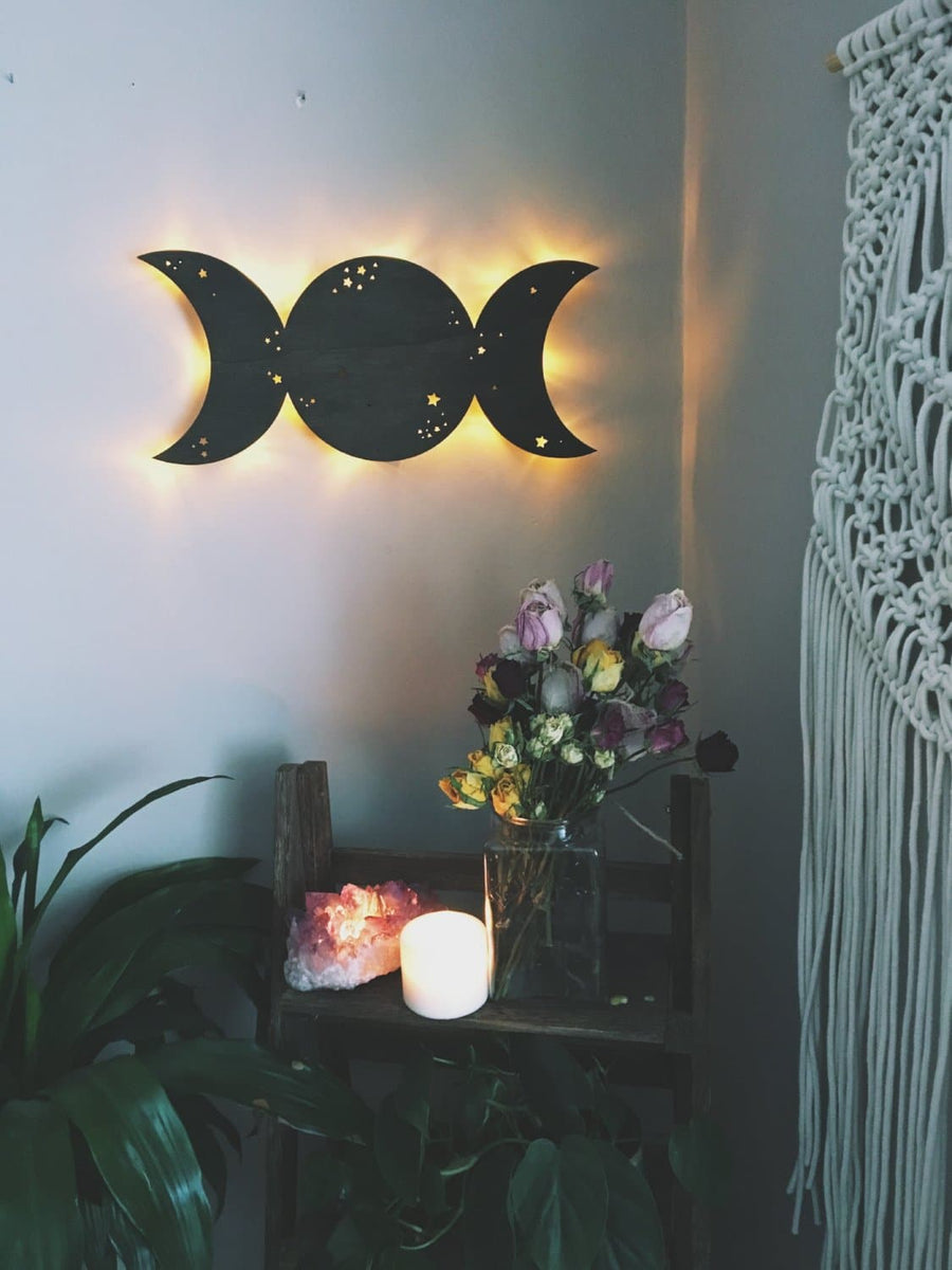 Triple Goddess Moon Wooden Wall Lamp – Coppermoon